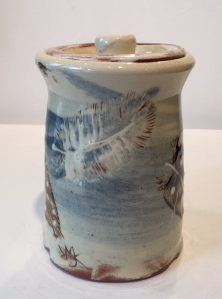 Small Lidded Jar with Feathers – Purple Gallery